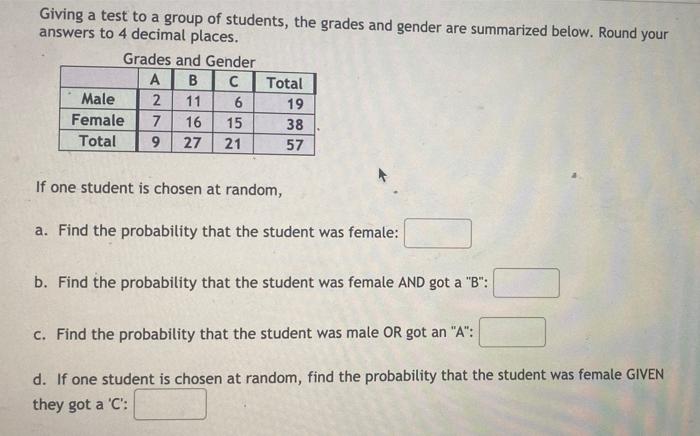Solved Giving a test to a group of students, the grades and | Chegg.com