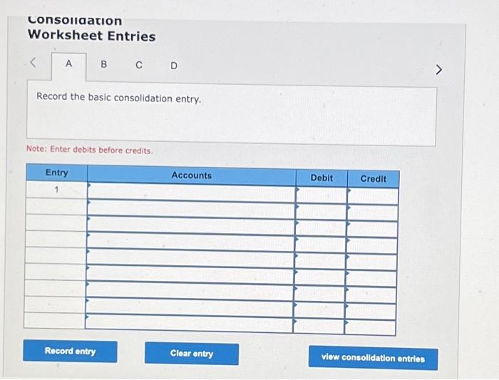 Solved b. Prepare a three-part consolidation worksheet for | Chegg.com