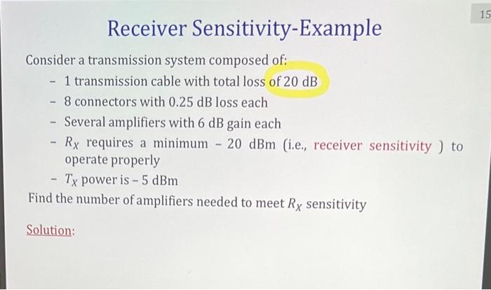 Solved Receiver Sensitivity-Example Consider a transmission | Chegg.com