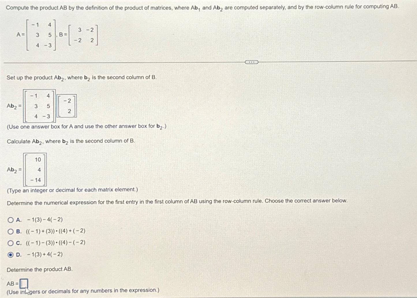 Solved Compute the product AB ﻿by the definition of the | Chegg.com