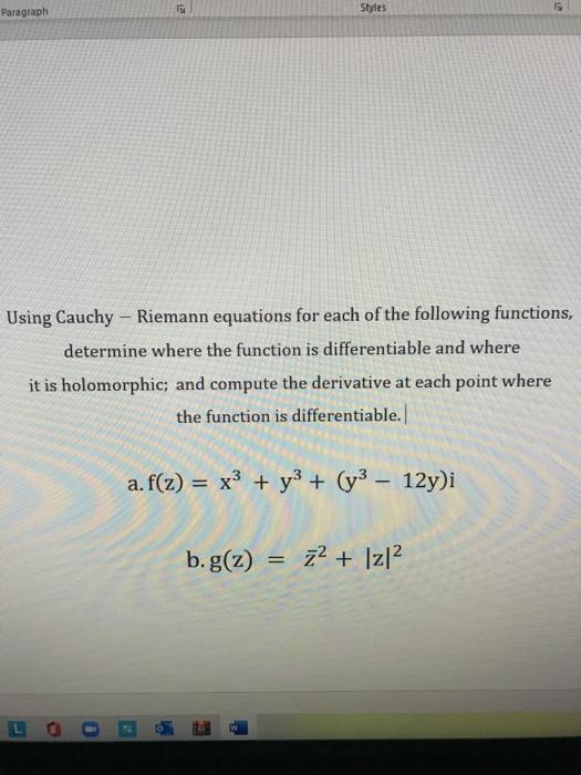 Solved Paragraph Styles 2 Using Cauchy - Riemann equations | Chegg.com