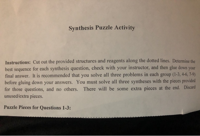 Solved Synthesis Puzzle Activity Instructions: Cut out the | Chegg.com