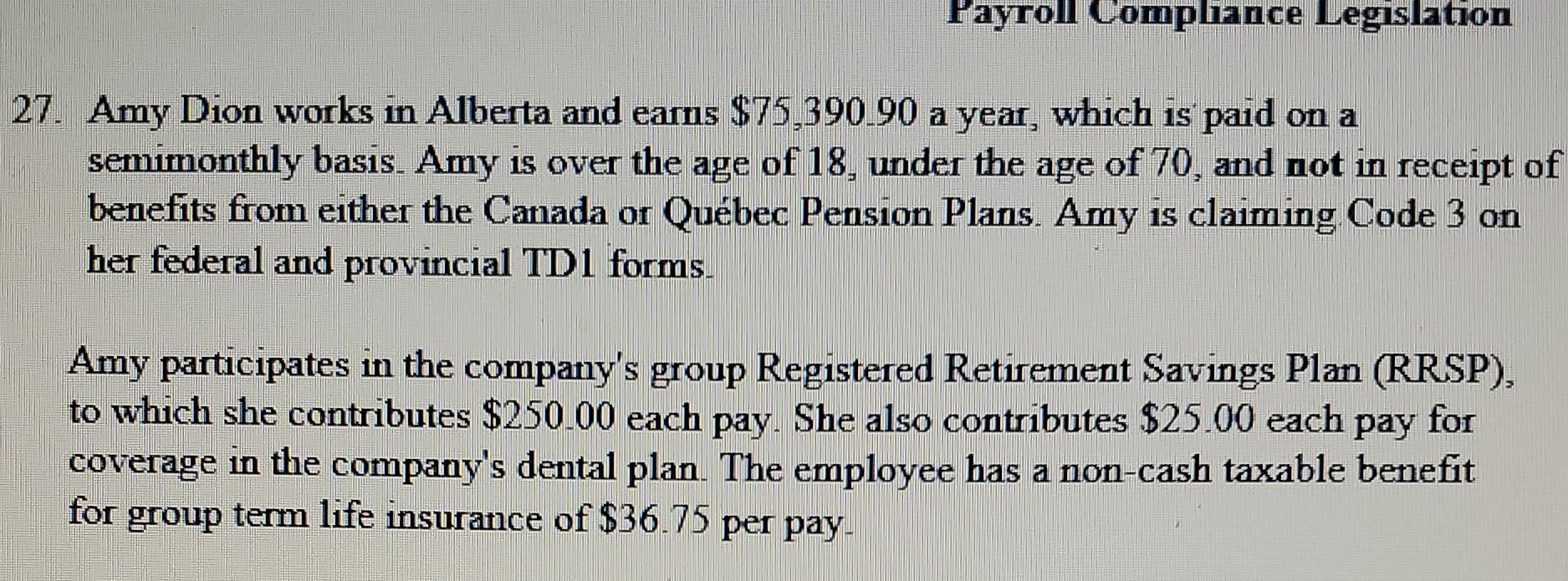 Payroll Compliance Legislation 3 27. Amy Dion works | Chegg.com