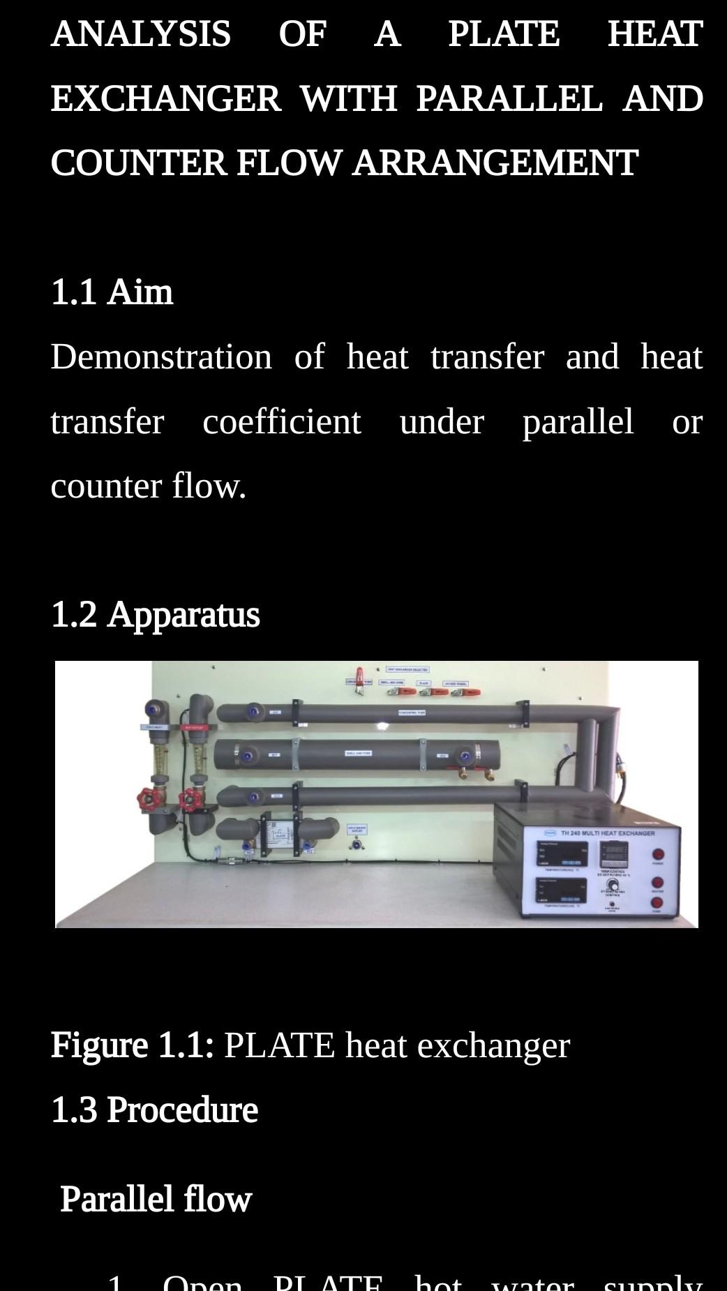 Lab Experiment Parallel And Counter Flow Heat Exchanger