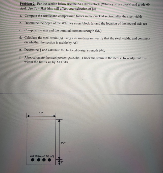 Solved Problem 2. For the section below use the ACI stress | Chegg.com