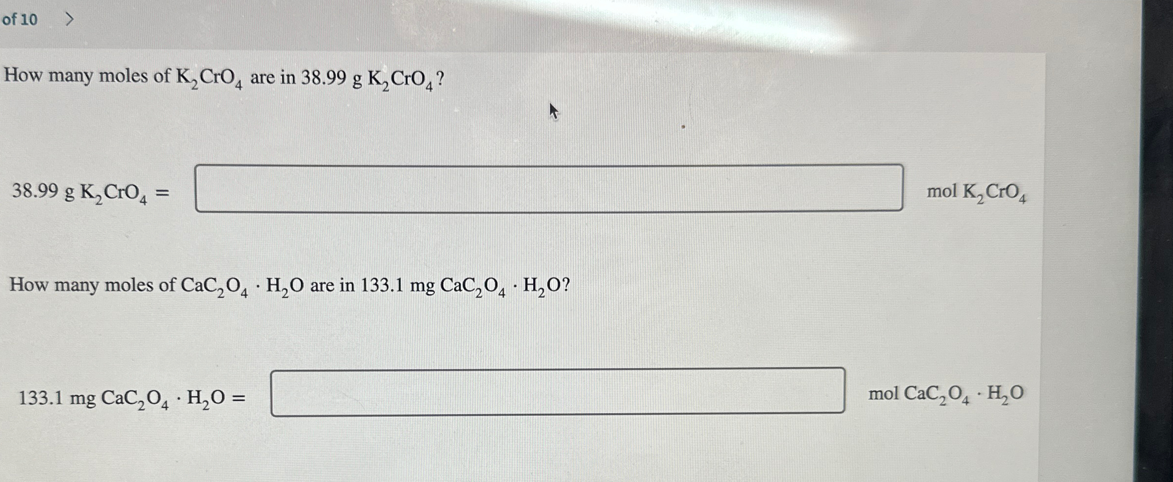 Solved How many moles of K2CrO4 ﻿are in | Chegg.com