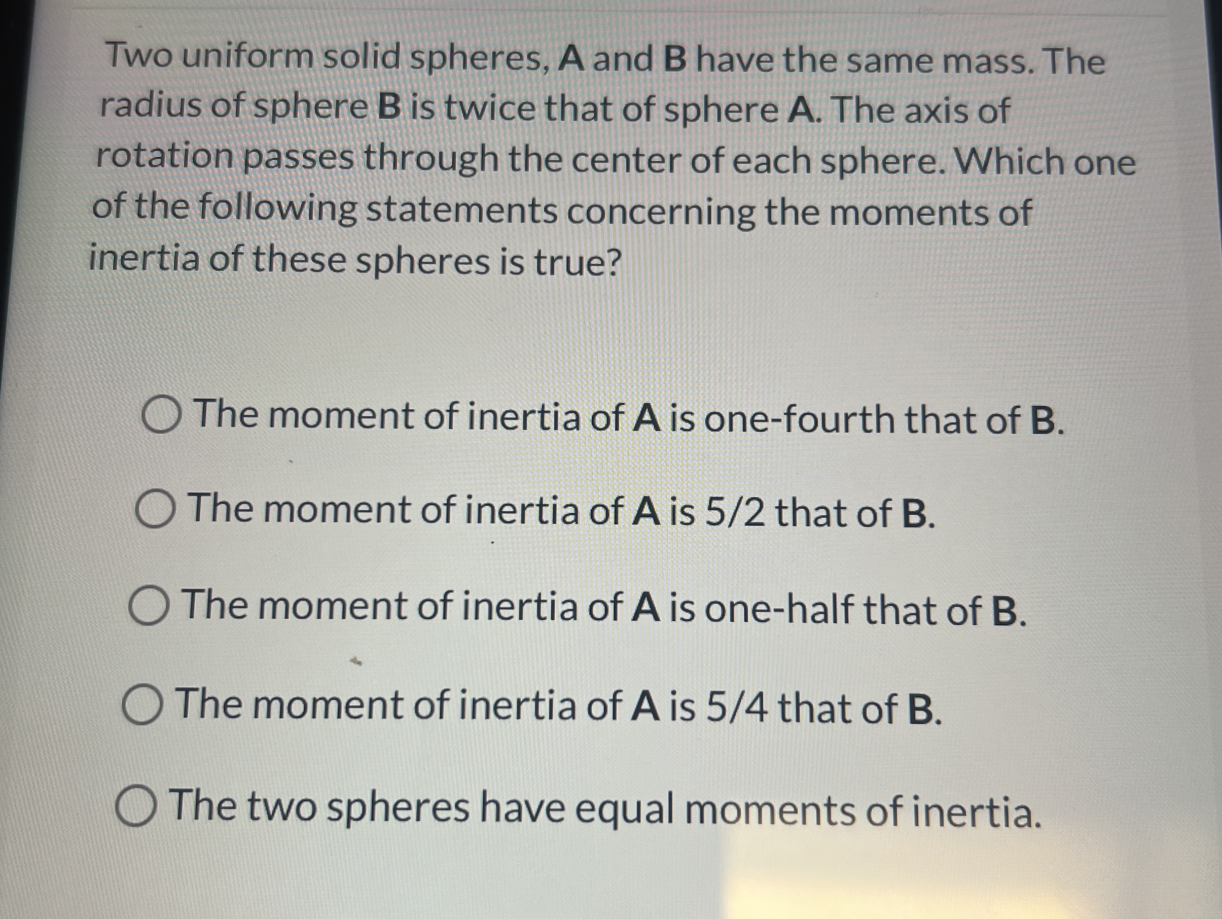 Solved Two uniform solid spheres, A and B ﻿have the same | Chegg.com