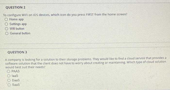 Solved To configure WiFi on iOS devices, which icon do you | Chegg.com