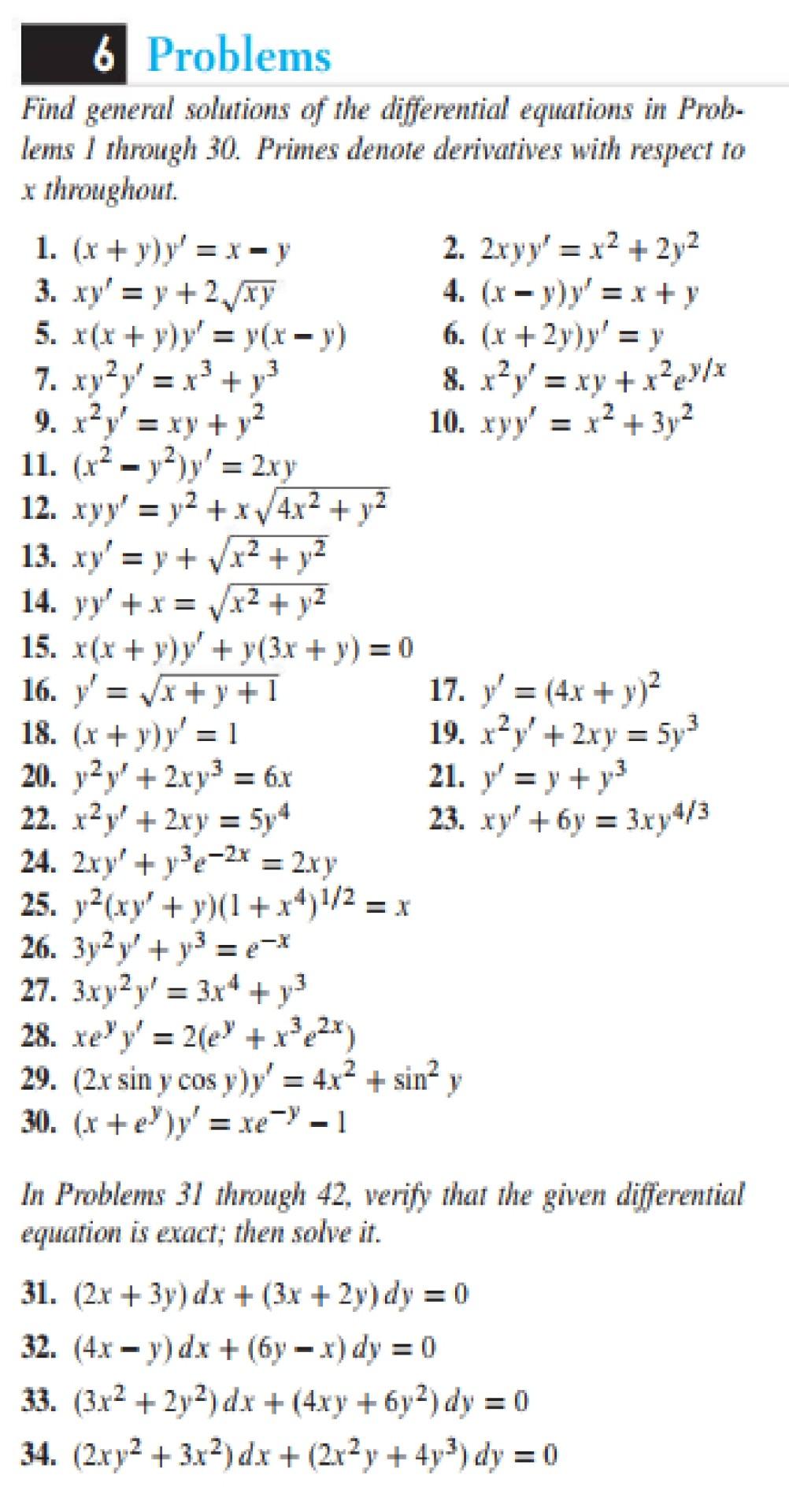 Solved Find general solutions of the differential equations | Chegg.com