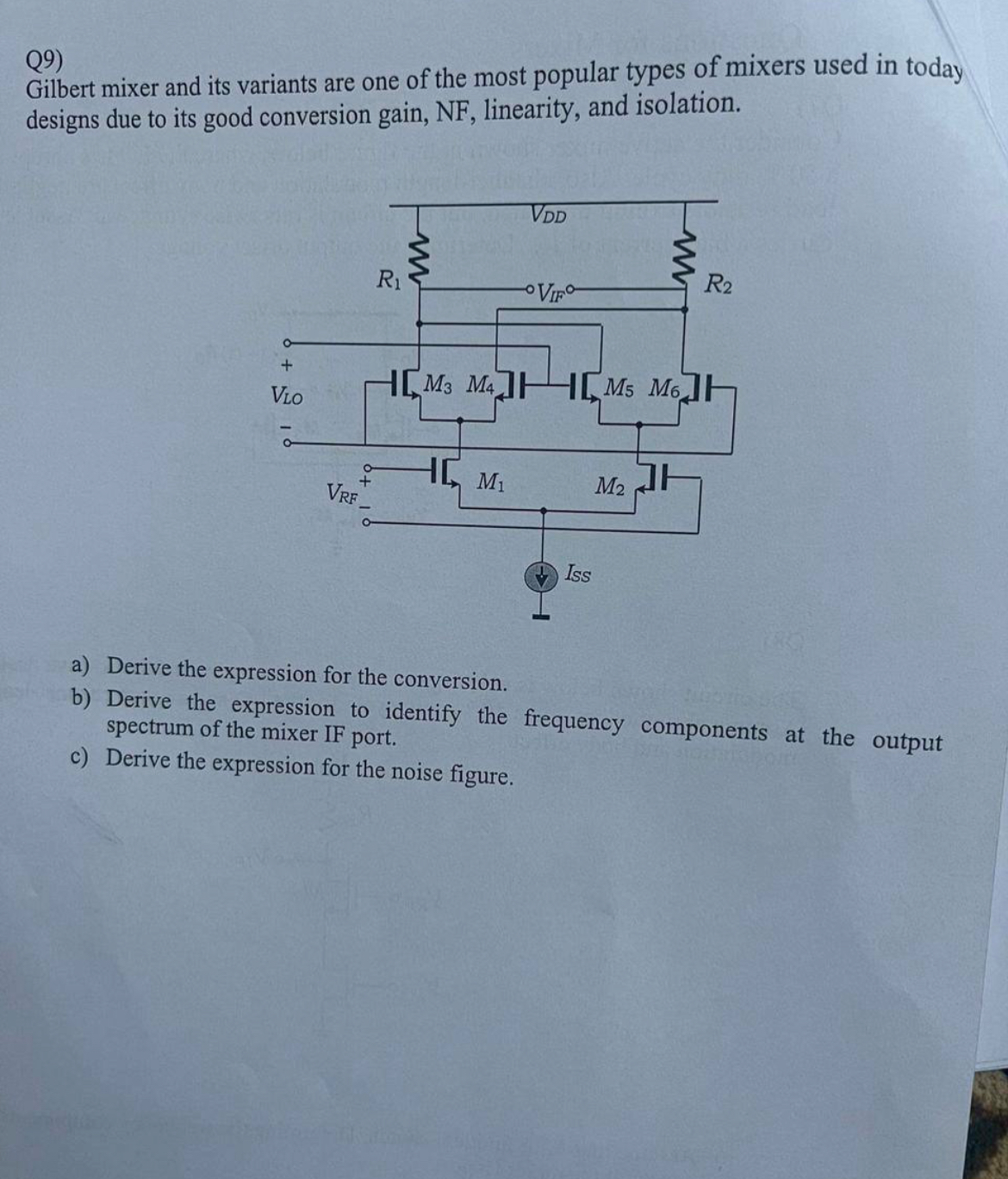 Solved Q9)Gilbert mixer and its variants are one of the most | Chegg.com