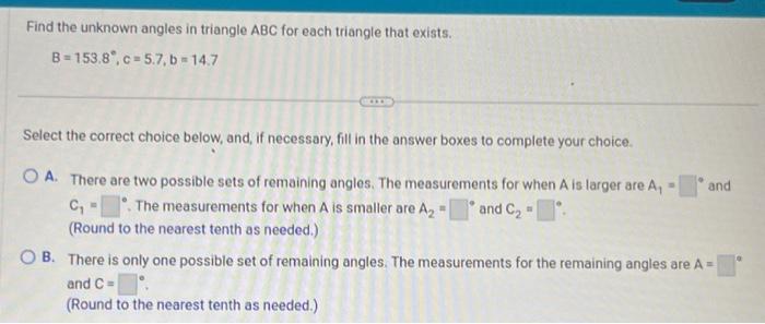 Solved Find the unknown angles in triangle ABC for each | Chegg.com