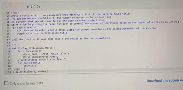 Solved main.py # 1 2 item 1 3 Write a function with no | Chegg.com