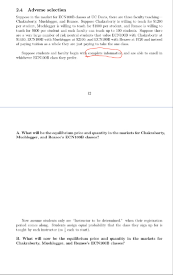 Solved 2.4 ﻿Adverse selectionSuppowe in the marlont for | Chegg.com