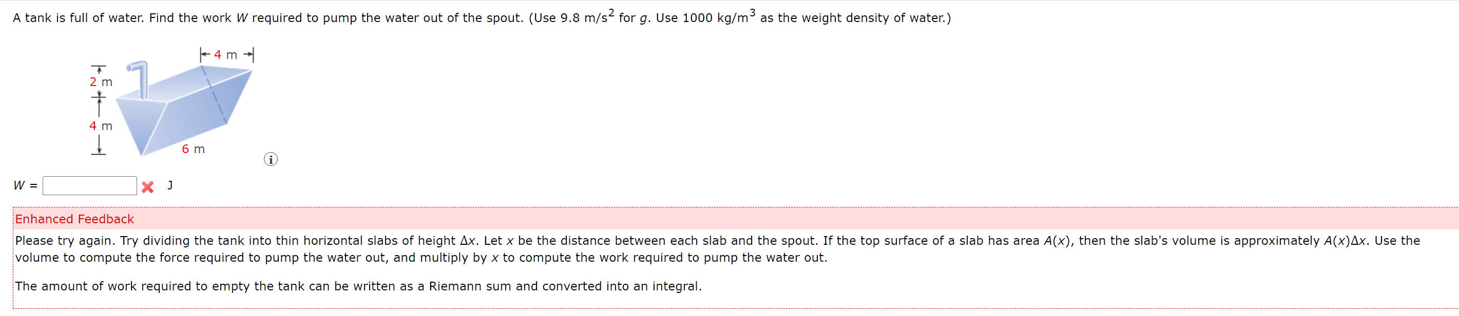 Solved A tank is full of water. Find the work \( ﻿W \) | Chegg.com