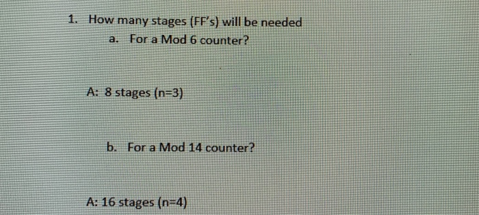 Solved 1. How many stages (FF's) will be needed a. For a Mod | Chegg.com