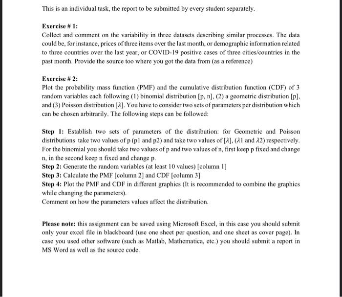 This is an individual task, the report to be | Chegg.com