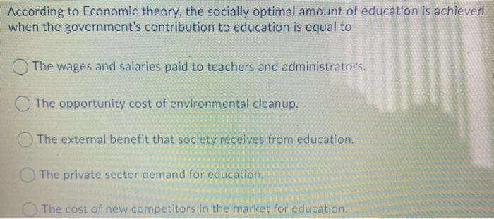 Solved According to Economic theory, the socially optimal | Chegg.com