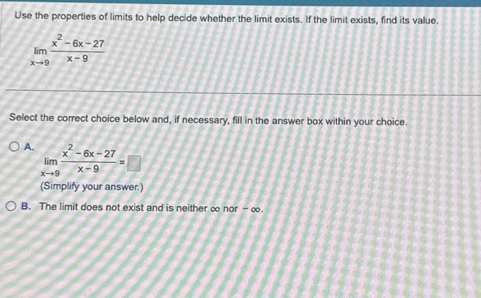 Solved limx→1x2−1x2+6x−7 Select the correct choice below | Chegg.com