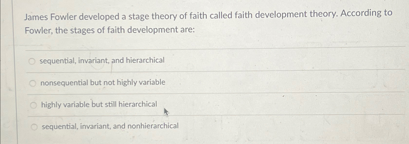 Solved James Fowler developed a stage theory of faith called | Chegg.com