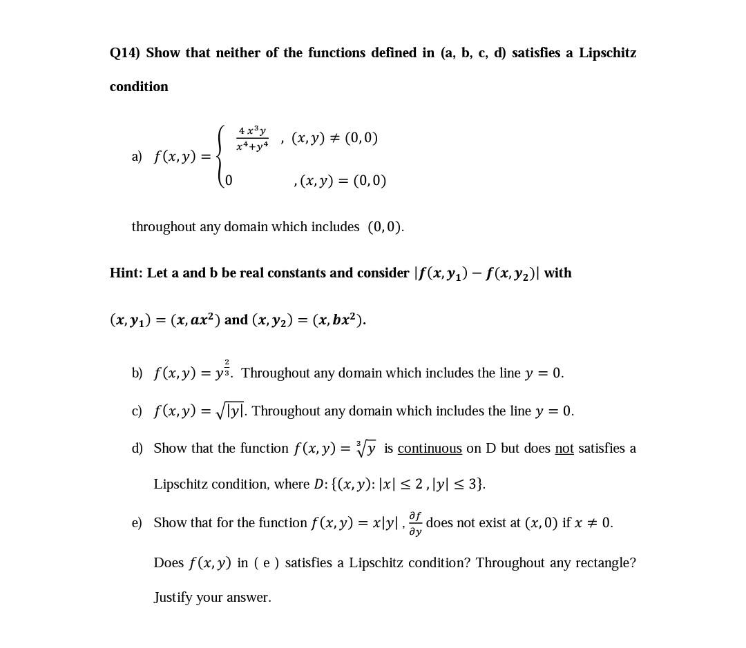 Solved Question on Lipschitz condition. Solve Question 14 | Chegg.com