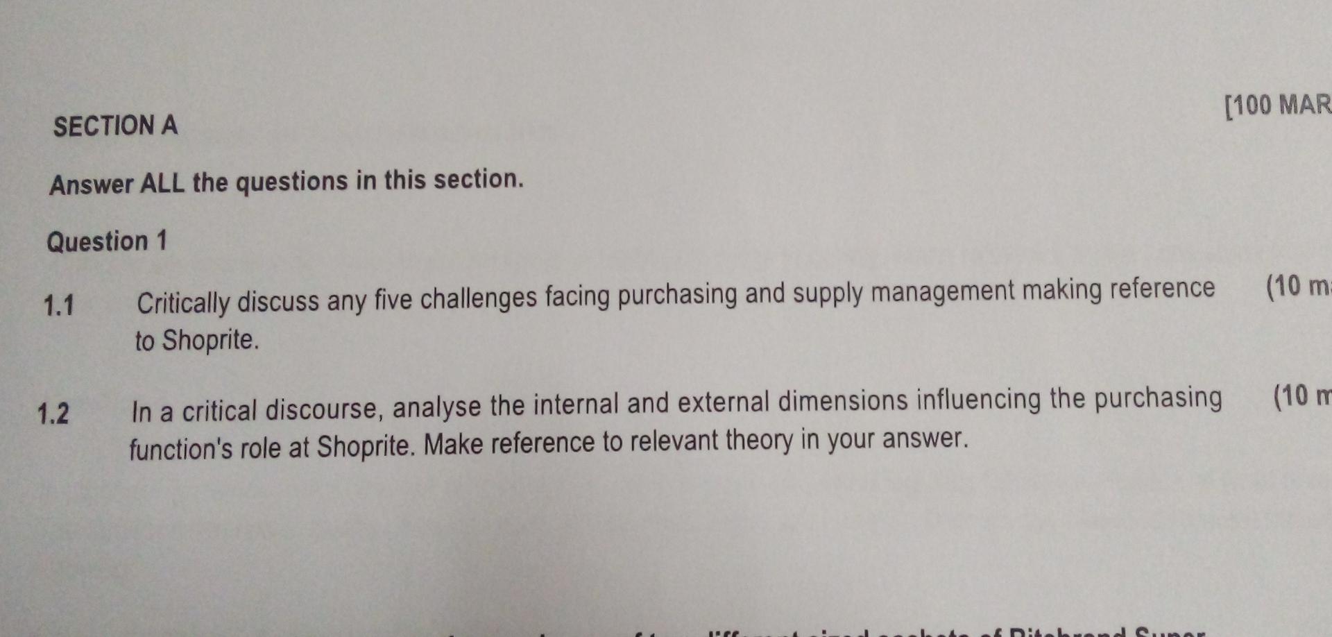 Solved TOTAL MARKS 100 Read the statement below and answer | Chegg.com