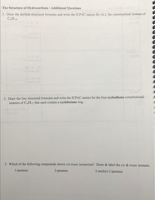 Solved The Structure of Hydrocarbons - Additional Questions | Chegg.com