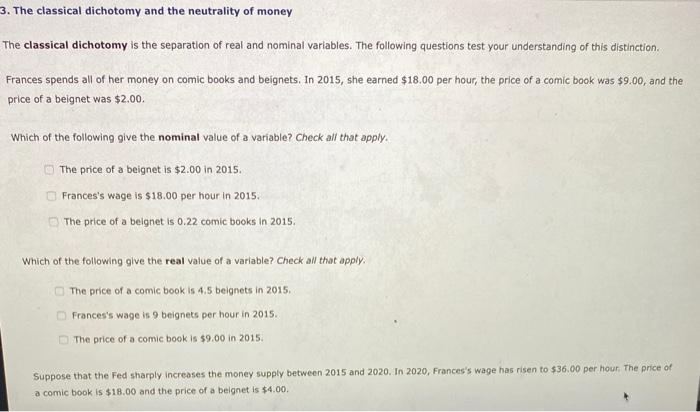 Solved 3. The classical dichotomy and the neutrality of | Chegg.com