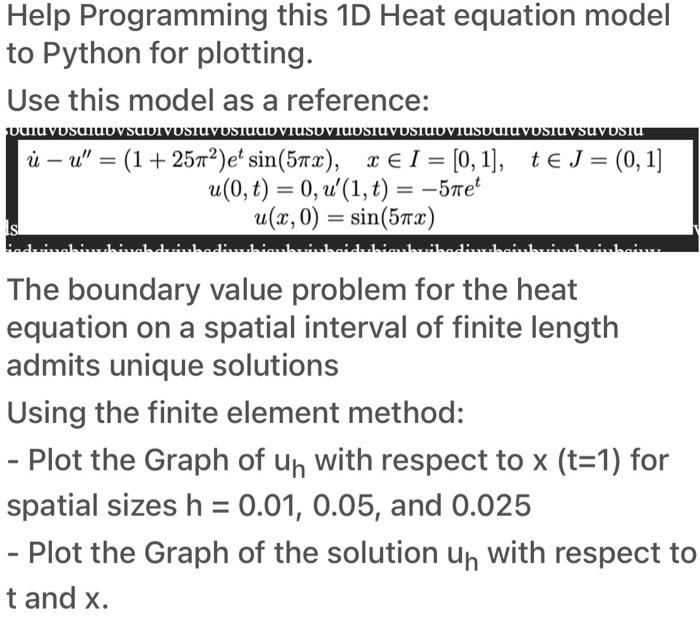 Help Programming this 1D Heat equation model to | Chegg.com