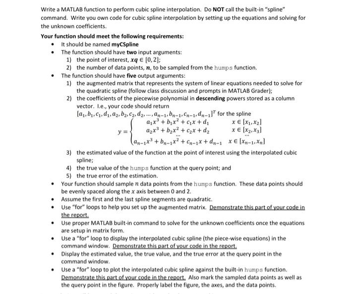 Solved Write A Matlab Function To Perform Cubic Spline