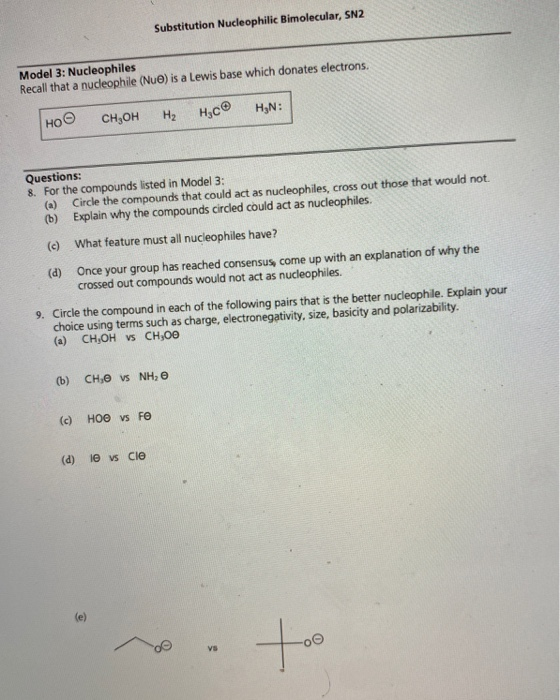 Solved Substitution Nucleophilic Bimolecular, SN2 Model 3: | Chegg.com