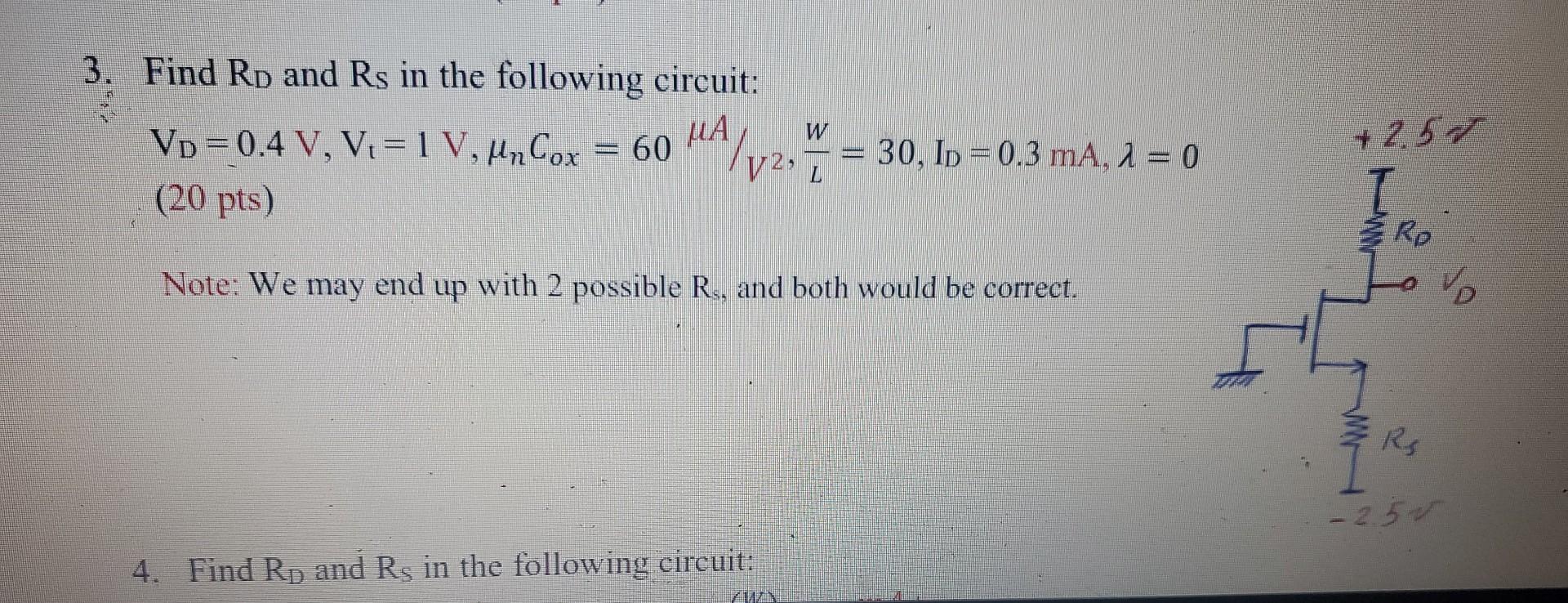 Solved Find RD and RS in the following circuit: VD=0.4 V, | Chegg.com