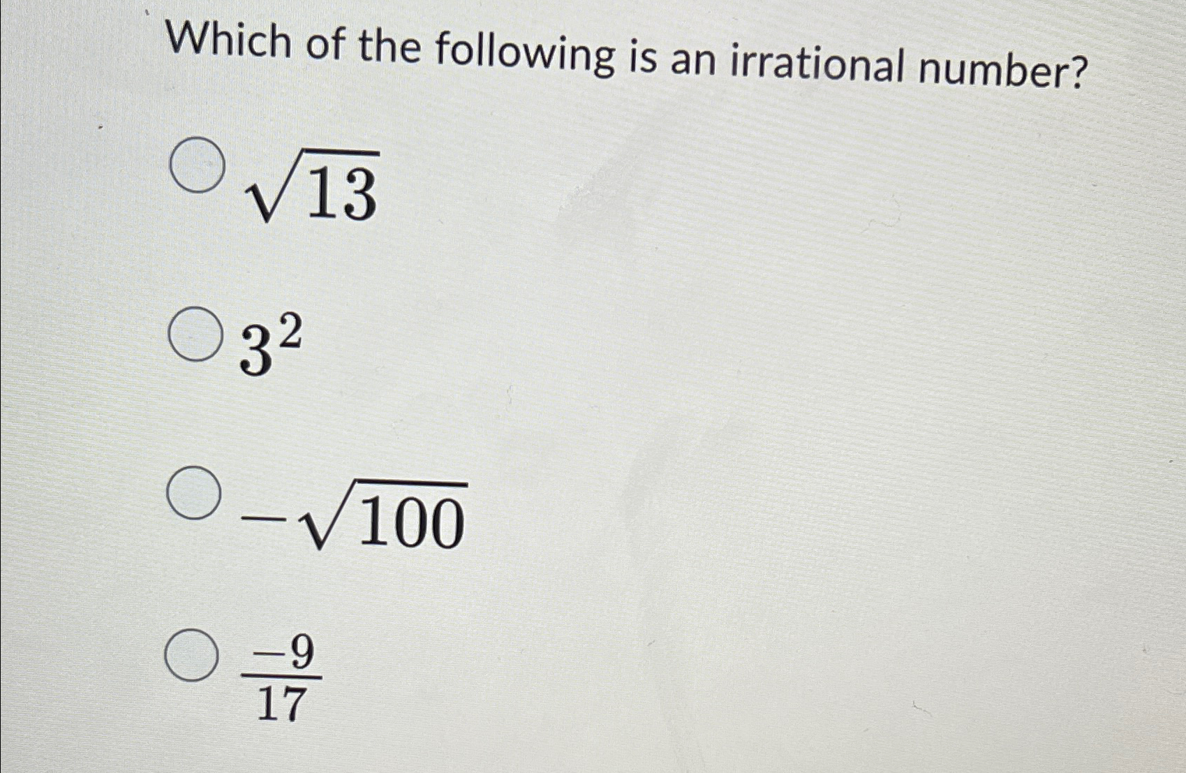 Solved Which of the following is an irrational | Chegg.com
