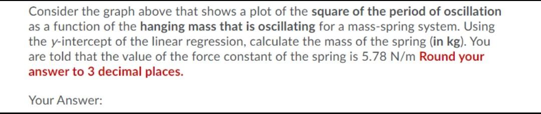 Solved Graph (T^2 vs. m) Square of the period of oscillation | Chegg.com