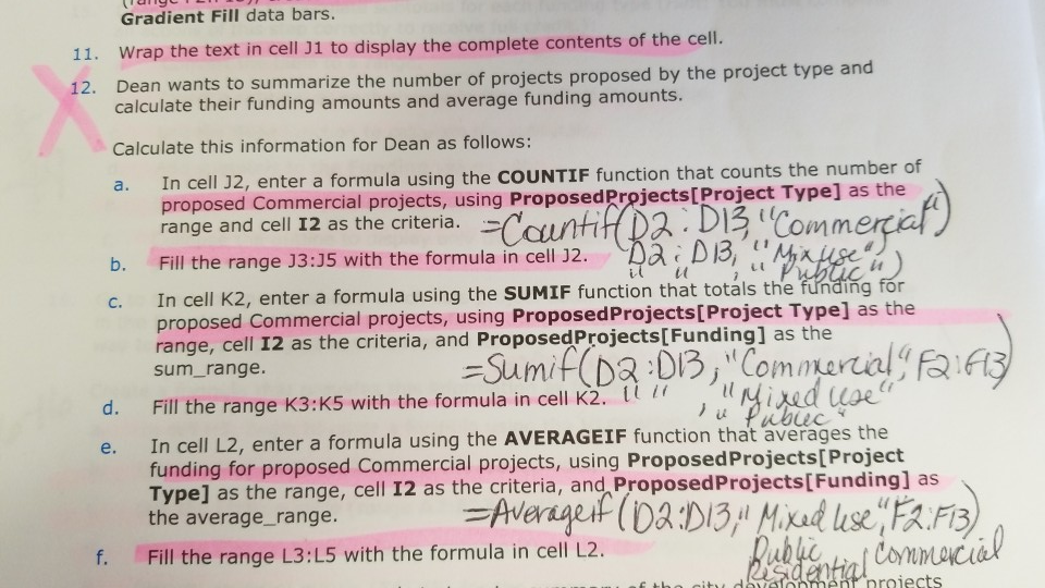 Gradient Fill data bars. 11. Wrap the text in cell J1 | Chegg.com