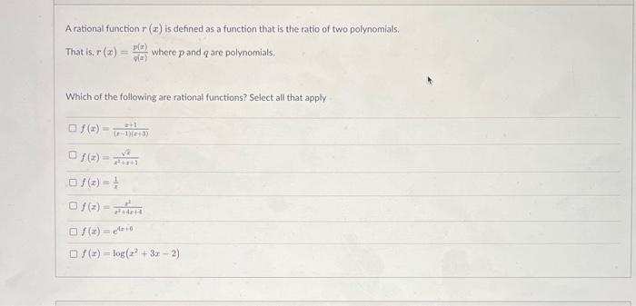 Solved A rational function r(x) is defined as a function | Chegg.com