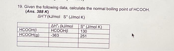 Solved 19. Given the following data, calculate the normal | Chegg.com