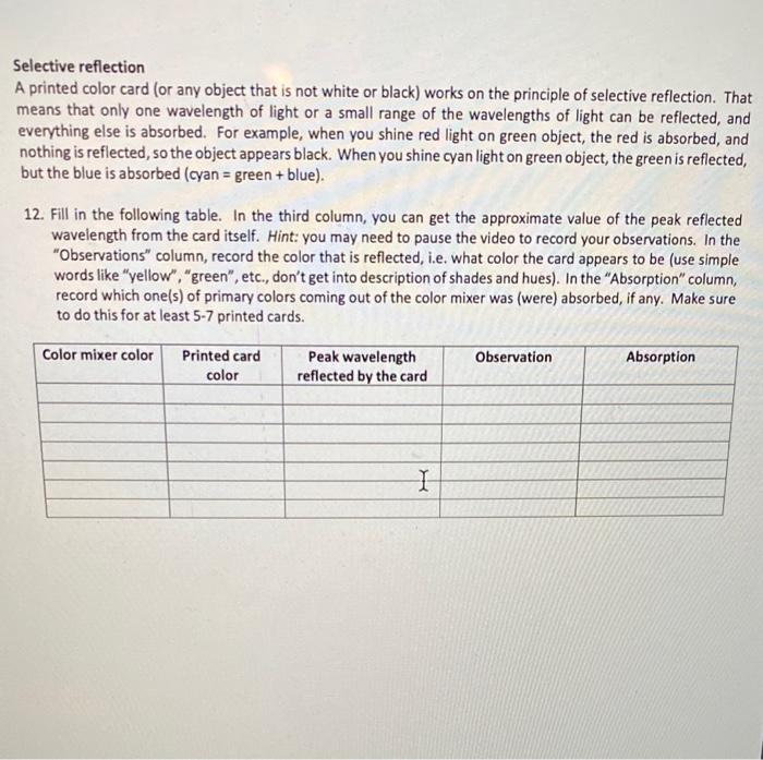 Solved Selective reflection A printed color card (or any | Chegg.com
