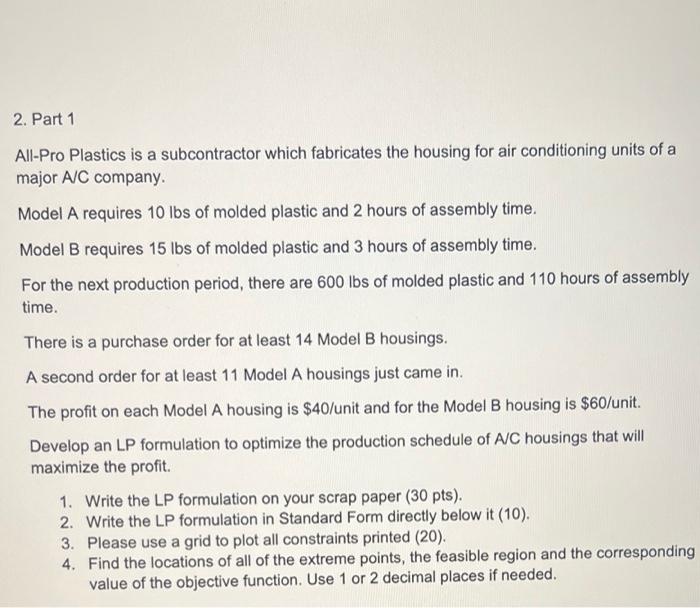Solved 2. Part 1 All-Pro Plastics is a subcontractor which | Chegg.com