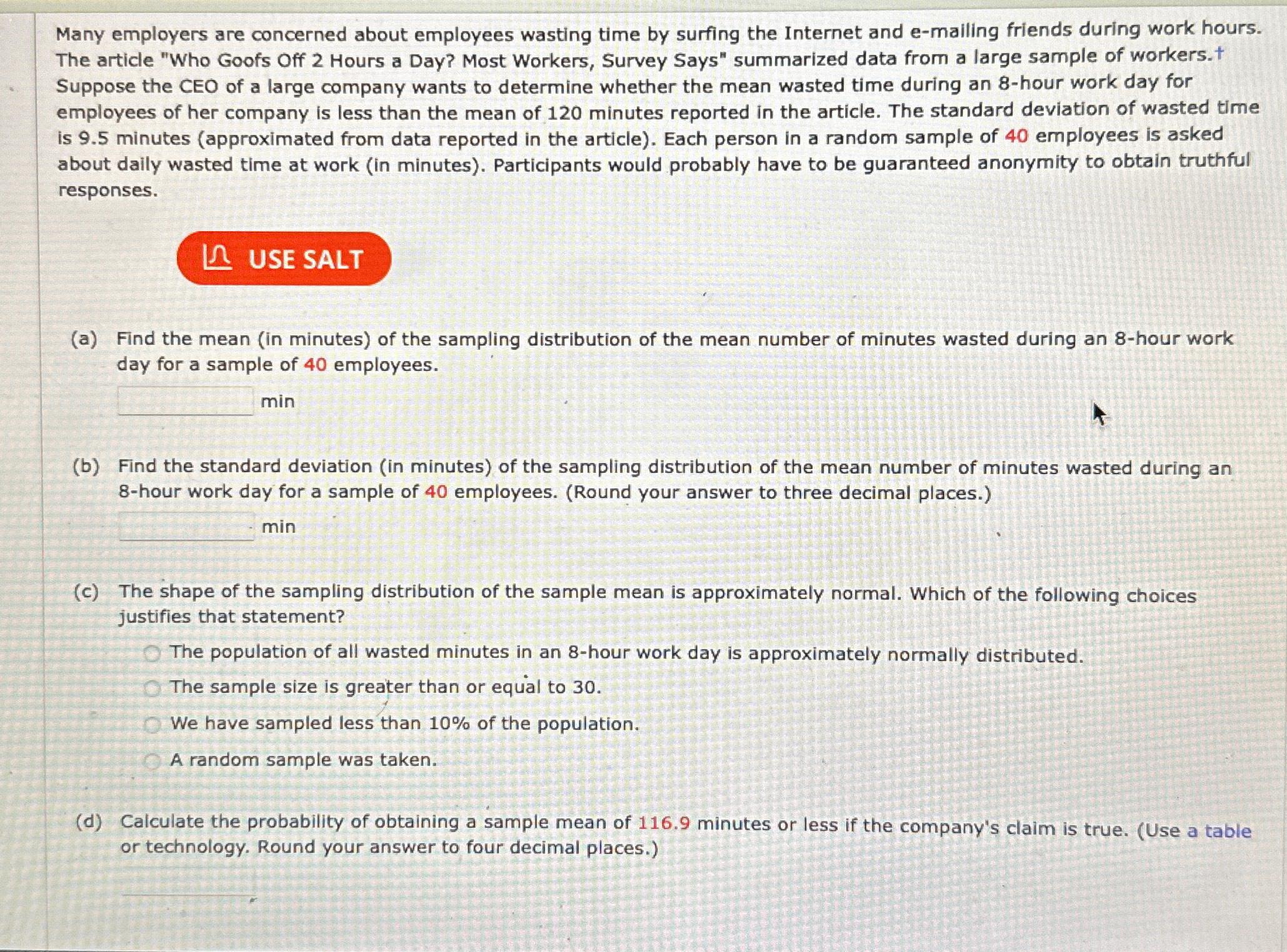 Solved Many employers are concerned about employees wasting | Chegg.com