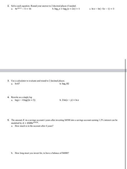 Solved 2. Solve each equation. Round your answer to 2 | Chegg.com
