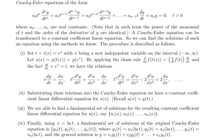 Solved Cauchy-Euler equations of the form dy +ath- den + | Chegg.com