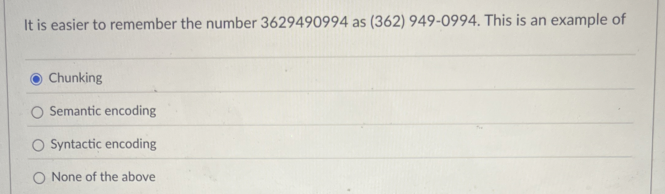 Solved It is easier to remember the number 3629490994 ﻿as | Chegg.com