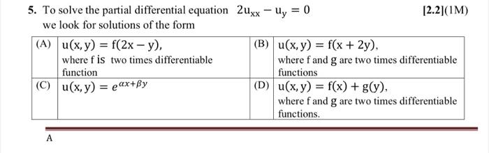 Solved = 5. To solve the partial differential equation 2uxx | Chegg.com