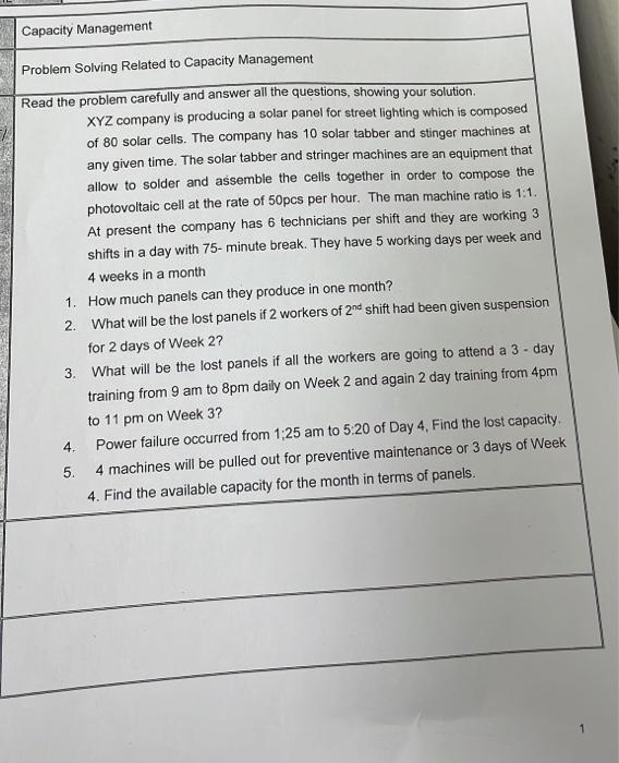 Solved Problem Solving Related to Capacity Management Read | Chegg.com