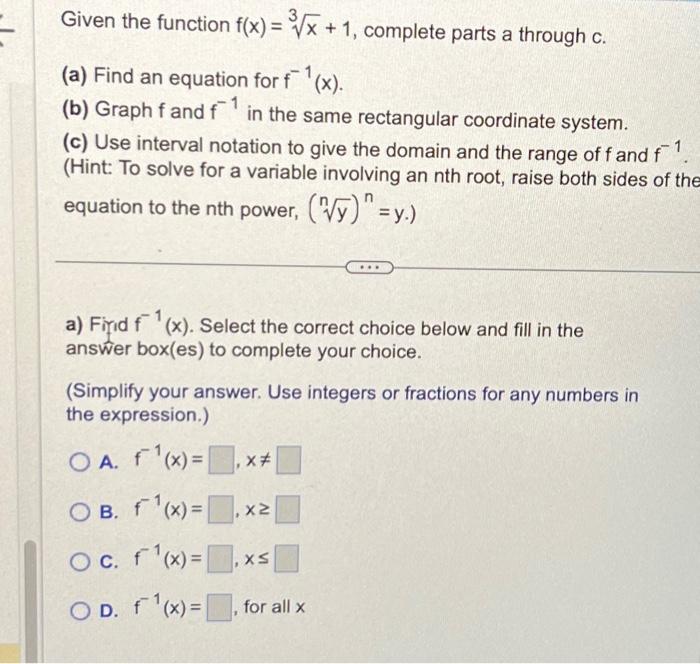 Solved Given the function f(x)=3x+1, complete parts a | Chegg.com
