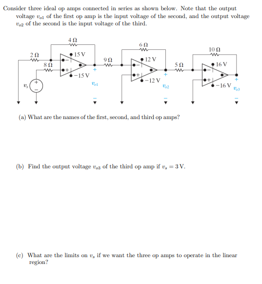 Solved Consider three ideal op ﻿amps connected in ﻿series as | Chegg.com