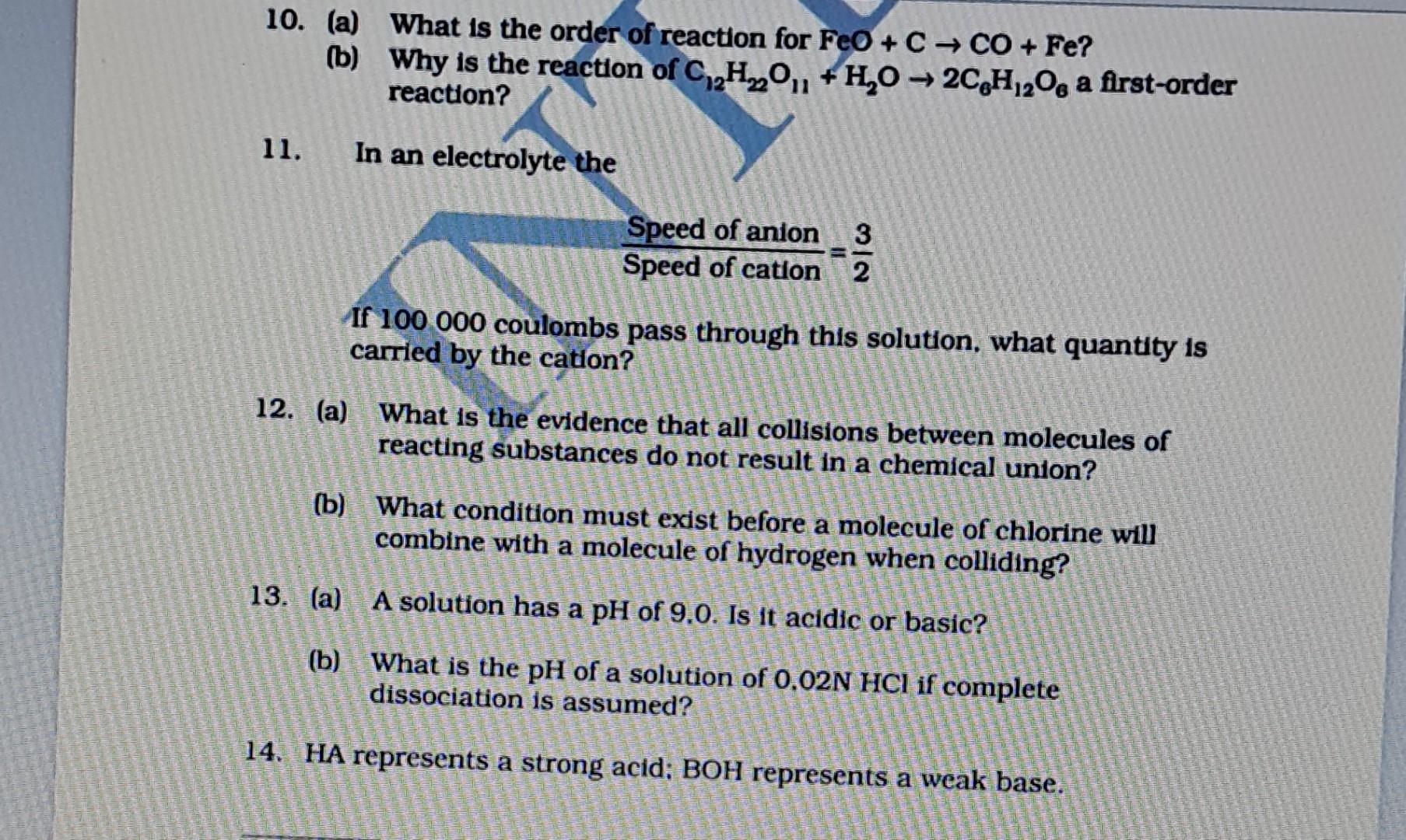 Solved 10. (a) What is the order of reaction for FeO+C→CO+Fe | Chegg.com