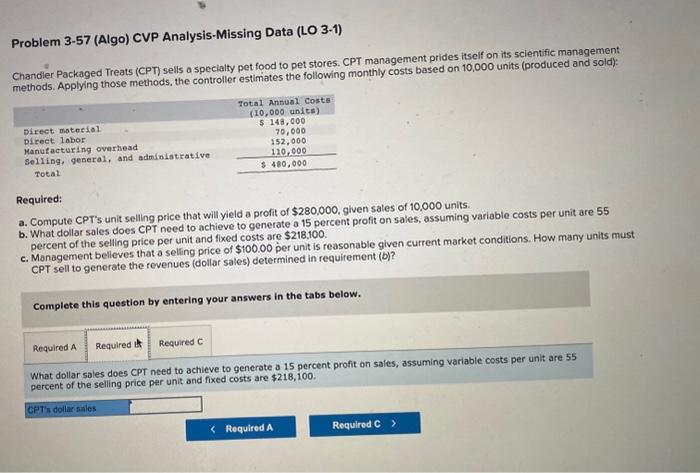 Solved Problem 3-57 (Algo) CVP Analysis-Missing Data (LO | Chegg.com