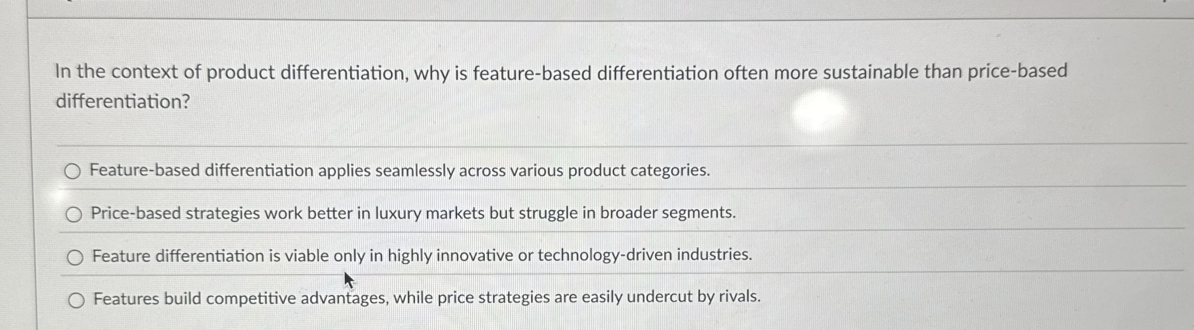 Solved In the context of product differentiation, why is | Chegg.com
