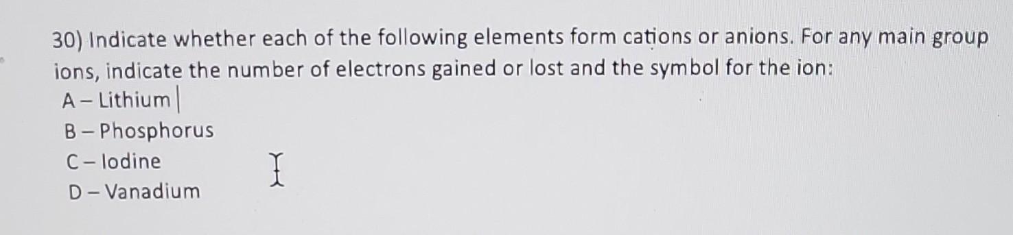 Solved 30) Indicate whether each of the following elements | Chegg.com